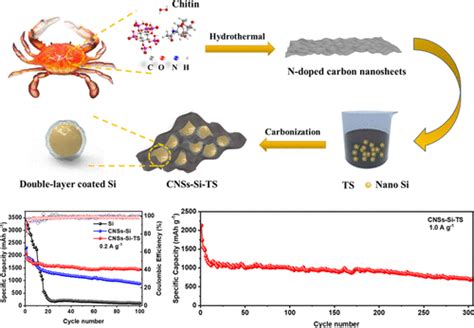 Silicon Nanoparticles Wrapped In A Double Layer Coating Of Chitin Derived Nitrogen Doped Carbon
