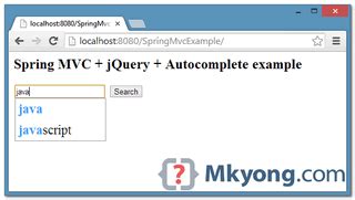 Spring MVC + jQuery Autocomplete example - Mkyong