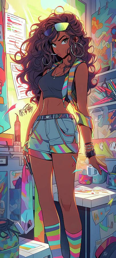 Beautiful Tanned Skin Girl Artist At Work In Studio Anime Manga Art