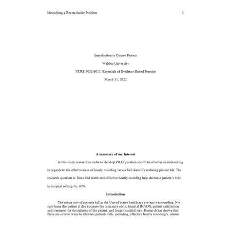 Nurs 6052 Module 2 Assignment Evidence Based Project Part 1 Identifying Research Methadologies