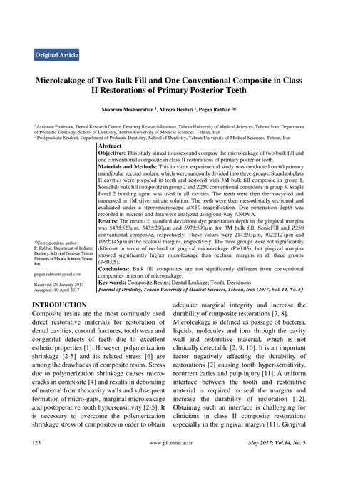 Pdf Microleakage Of Two Bulk Fill And One Conventional Composite In