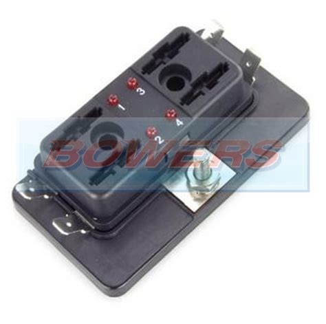 Single Power In 4 Way Standard Blade Fuse Box With LED Failure Warning Lights H Bowers