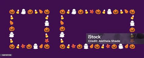귀여운 정사각형과 직사각형 할로윈 프레임 템플릿 세트입니다 할로윈 국경은 유령 잭 오 랜턴 호박 사탕 옥수수와 함께합니다 소셜 미디어 배너 벡터 일러스트레이션 컬렉션