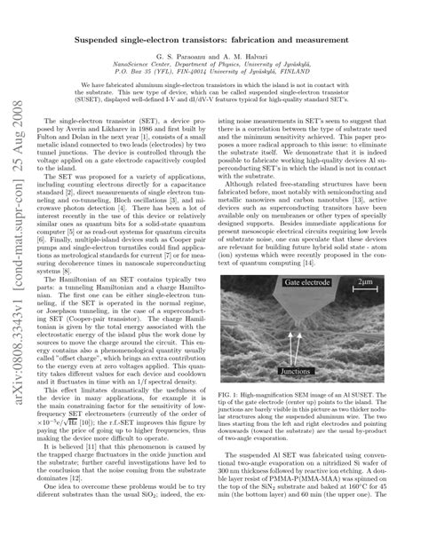 Pdf Suspended Single Electron Transistors Fabrication And Measurement