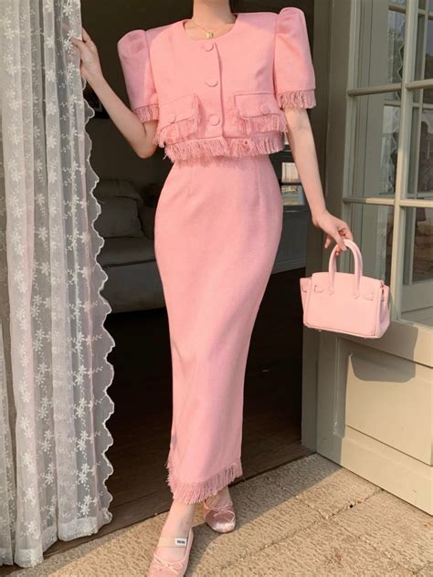 우아한 패션 작은 향기 투피스 세트 여성 술 짧은 재킷 코트 롱 스커트 정장 프랑스 스트리트웨어 2 피스 세트 Aliexpress