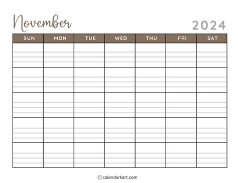 November Month Blank Calendar