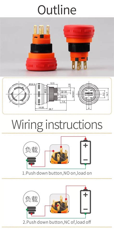 Mm IP Waterproof Emergency Selector Switch Switch Plastic Mushroom Emergency Stop Switch