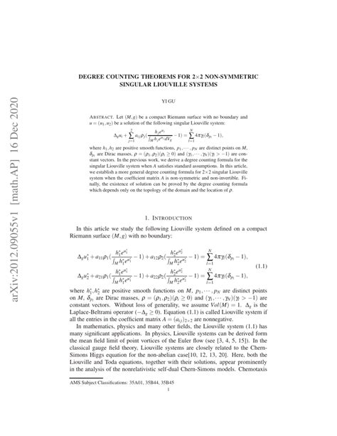 Pdf Degree Counting Theorems For 2x2 Non Symmetric Singular Liouville