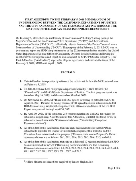 Fillable Online First Addendum To Memorandum Of Understanding Between