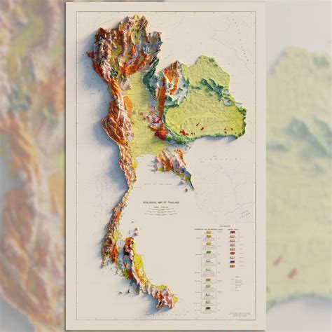 3d Rendered Vintage Geological Map Of Thailand 1969 R Mapporn