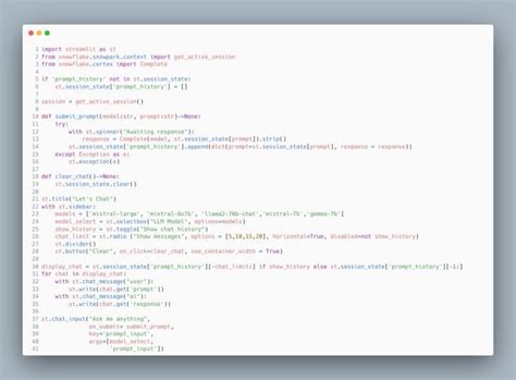 A Very Simple Streamlit In Snowflake Llm Chat App With Chat History Controls 41 Lines R