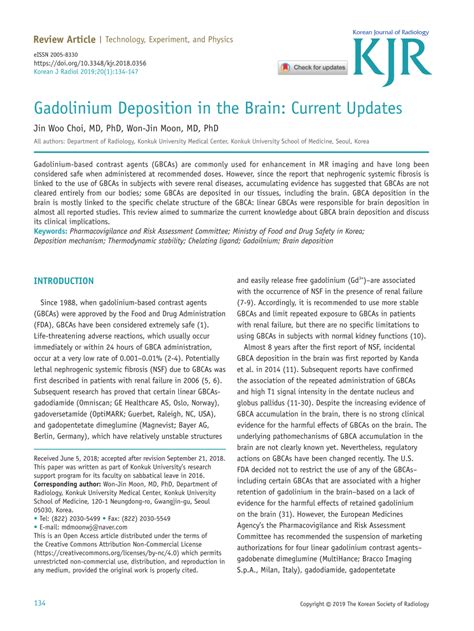 Pdf Gadolinium Deposition In The Brain Current Updates