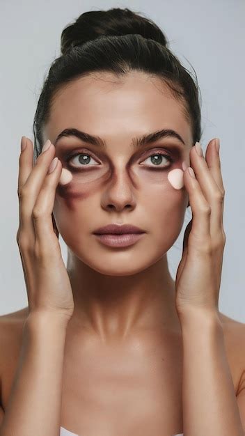 Beautiful Girl After Shower Posing On White Wall Woman Puts Concealer