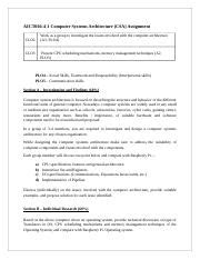 CSA Assignment Question Docx AICT Computer Systems Architecture CSA Assignment Work As