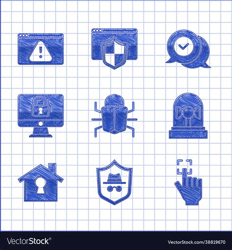 Set System Bug Incognito Mode Fingerprint Vector Image