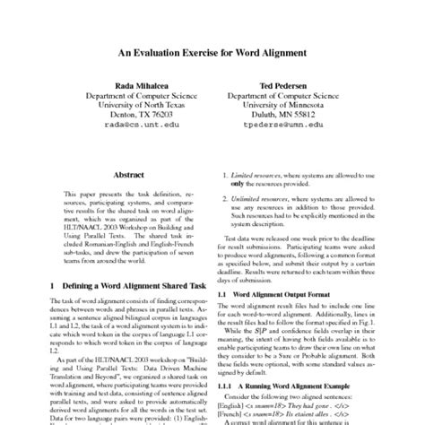 An Evaluation Exercise For Word Alignment Acl Anthology