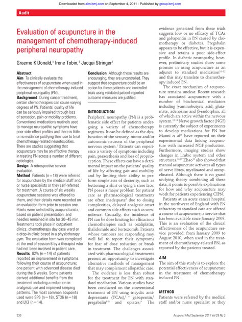 Pdf Evaluation Of Acupuncture In The Management Of Chemotherapy