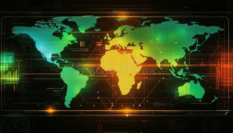 Digital World Map With Glowing Continents Binary Code And Data