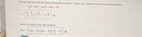 solved find all real zeros of the given polynomial function