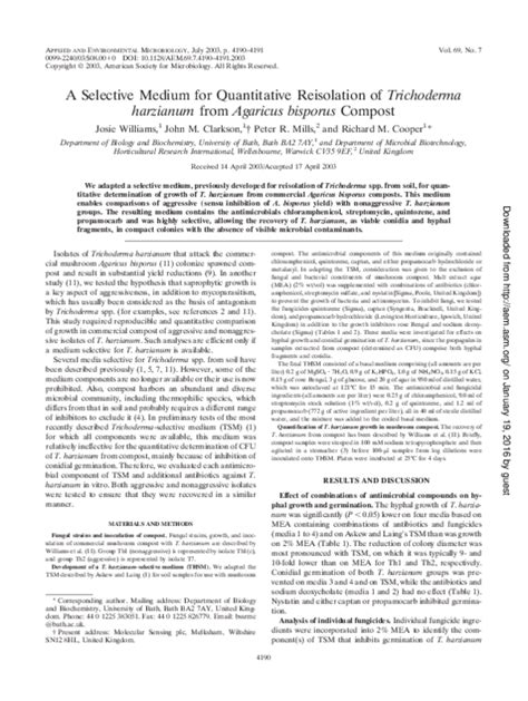 Pdf A Selective Medium For Quantitative Reisolation Of Trichoderma