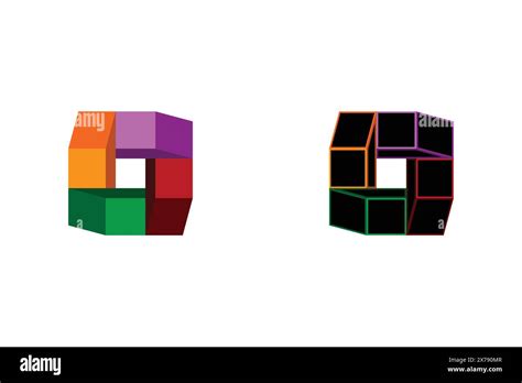 Colorful Abstract Geometric Cube Icon Set Isolated On White Background Vector Illustration Eps