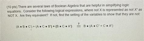 solved 10 pts there are several laws of boolean algebra