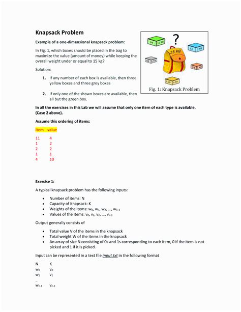 solved knapsack problem 102no example of a one dimensional