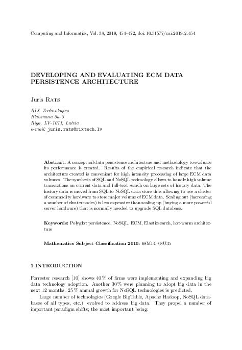 Developing And Evaluating Ecm Data Persistence Architecture Computing