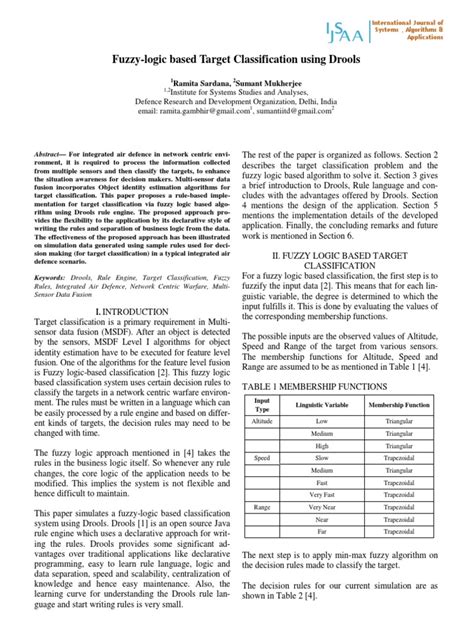 Fuzzy Logic Based Target Classification Using Drools Pdf Statistical Classification Inference