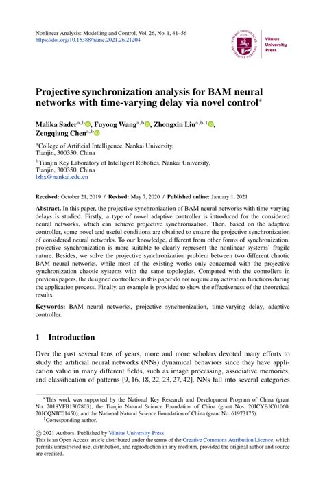 Pdf Projective Synchronization Analysis For Bam Neural Networks With Time Varying Delay Via