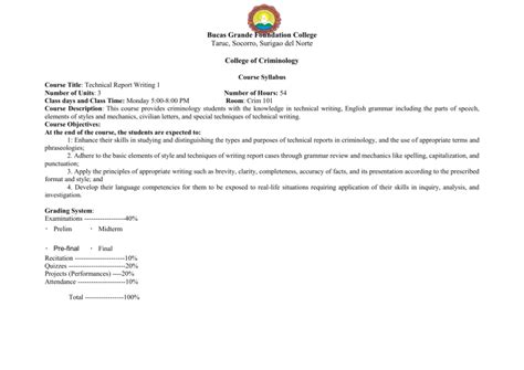 Technical Report Writing 1 Course Syllabus