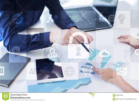Data Protection And Cyber Security Concept On Virtual Screen Stock