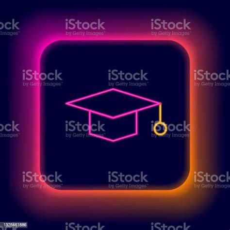 검은 색 배경에 고립 된 빛나는 네온 라인 졸업 모자 아이콘 태슬 아이콘졸업 모자 다채로운 개요 개념 벡터 공부에 대한 스톡