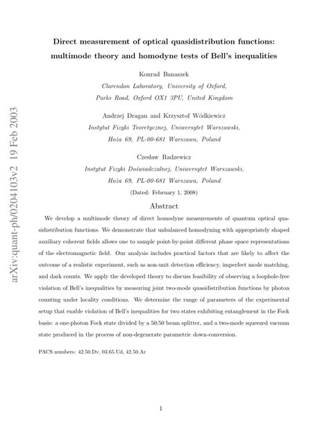 Pdf Direct Measurement Of Optical Quasidistribution Functions
