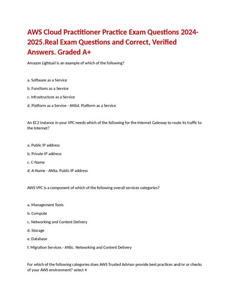 AWS Cloud Practitioner Practice Exam Questions 2024 2025 Real Exam Q A Grade A Exams