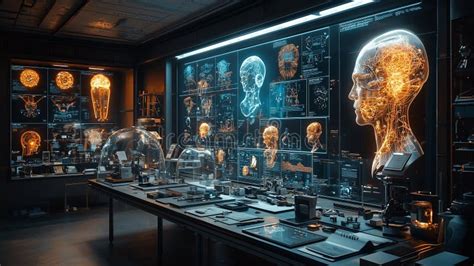 Futuristic Neuroprosthetics Research Lab With Holographic Interface Stock Illustration