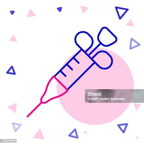 흰색 배경에 격리 된 라인 주사기 아이콘 백신 예방 접종 주사 독감 주사용 주사기 의료 장비 다채로운 개요 개념 벡터 건강 진단에 대한 스톡 벡터 아트 및 기타 이미지