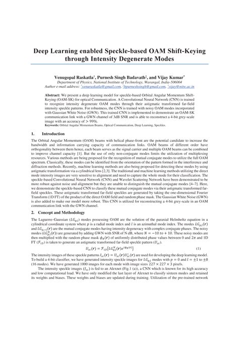 Pdf Deep Learning Enabled Speckle Based Oam Shift Keying Through