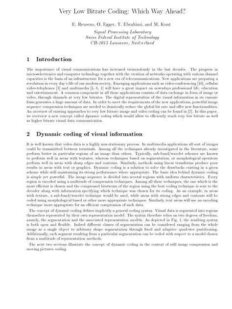 Pdf Very Low Bitrate Coding Which Way Ahead