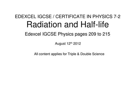 PPT EDEXCEL IGCSE CERTIFICATE IN PHYSICS Radiation And Half Life PowerPoint Presentation
