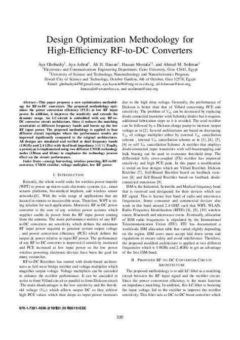 Pdf Design Optimization Methodology For High Efficiency Rf To Dc Converters