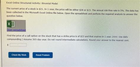 solved excel online structured activity binomial model the