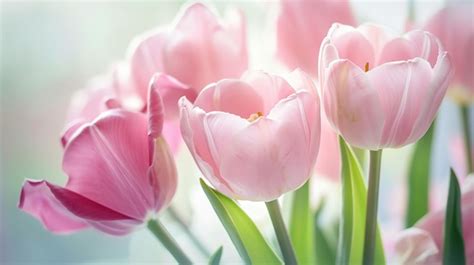Premium Photo Light Pink Tulip Bouquet On A Plain Background Shot