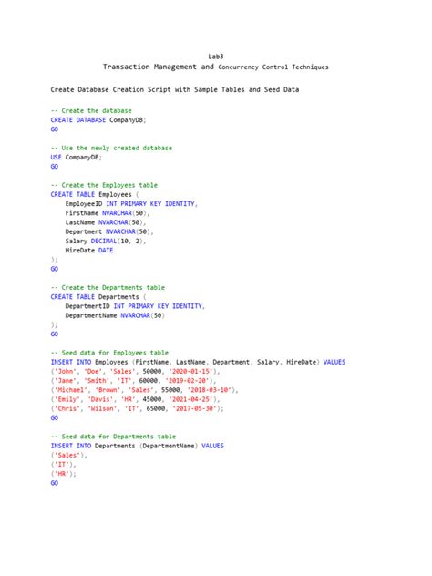 Lab3 Transaction Management And Concurrency Control Techniques Pdf Database Transaction