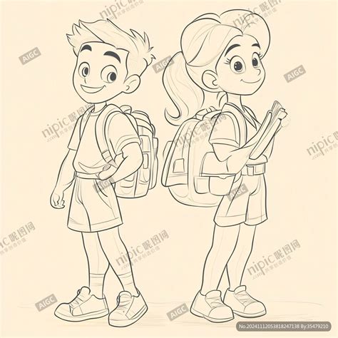 Ai创作图背书包的卡通小孩 背书包的儿童 背书包的小朋友 学生线稿 背着书包上学的小孩 挎书包的学生 男孩女孩上学 背着书包的学生上学 背书包的小姐妹 卡通男女生 背书包插图 手绘小学生 卡通