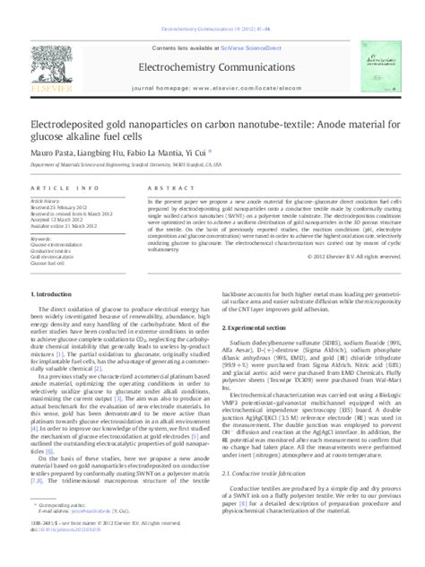 Pdf Electrodeposited Gold Nanoparticles On Carbon Nanotube Textile Anode Material For Glucose