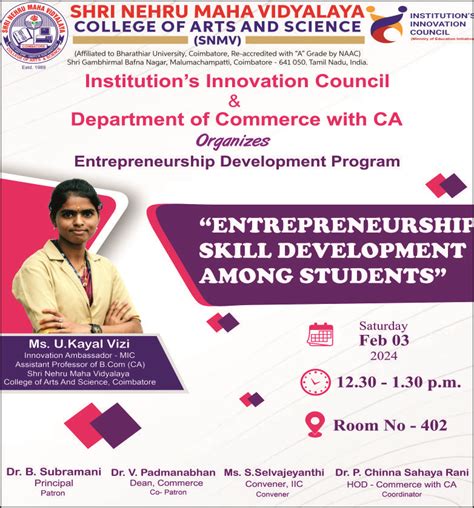 Entrepreneurship Development Program Bcom Ca Shri Nehru Maha Vidyalaya