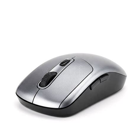 Silver And Black Wireless Computer Mouse With A Scroll Wheel Isolated