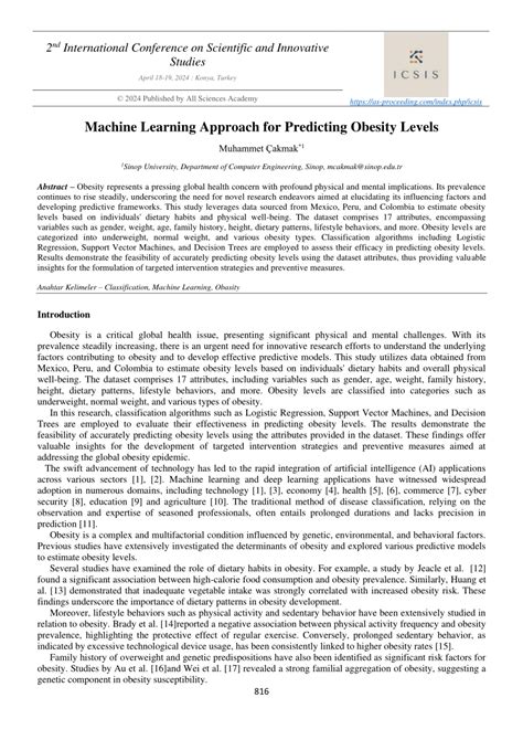 Pdf Machine Learning Approach For Predicting Obesity Levels