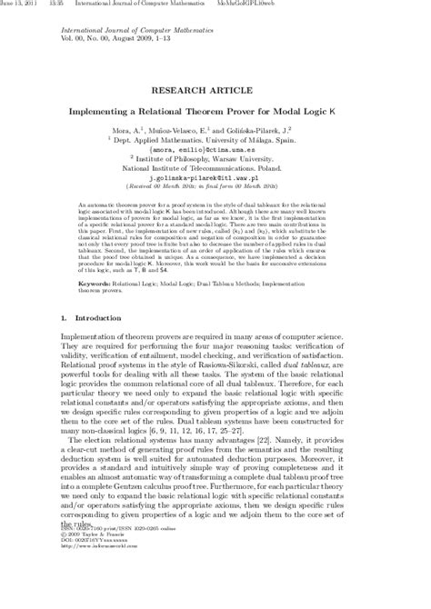 Pdf Implementing A Relational Theorem Prover For Modal Logic